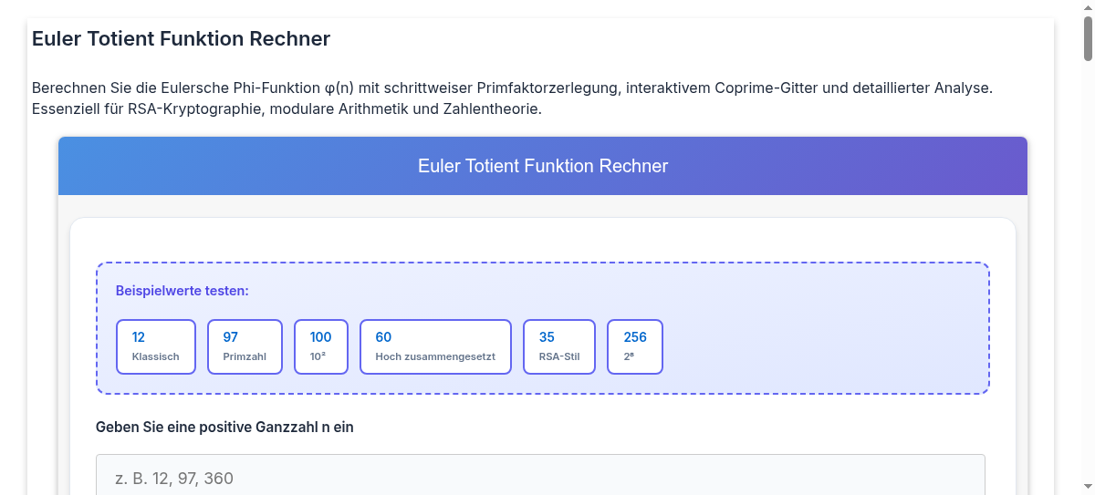 Euler Totient Funktion Rechner - Berechnen Sie φ(n) mit ...