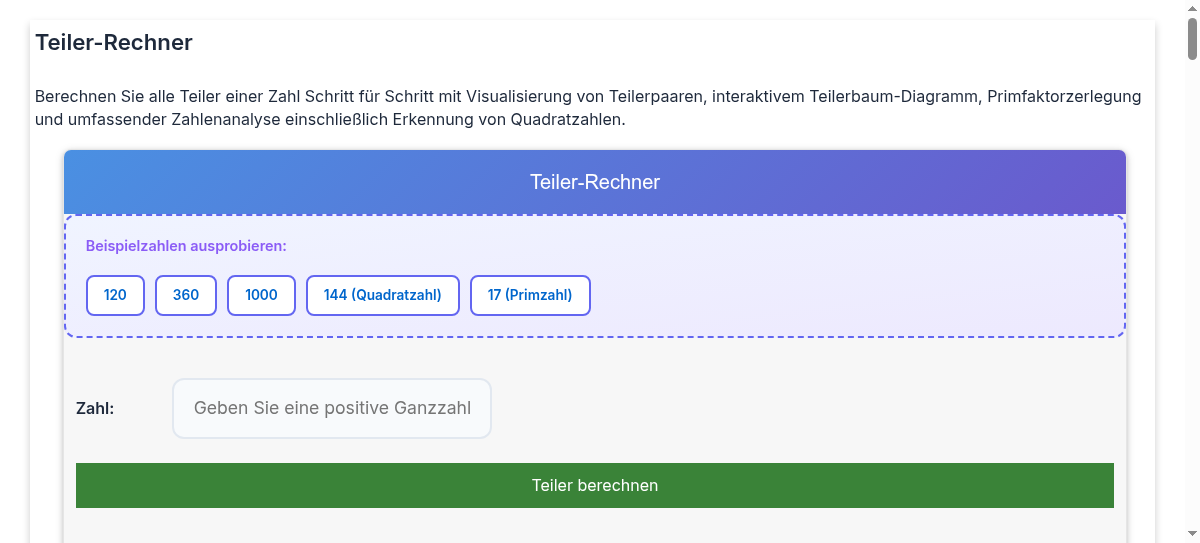 Teiler-Rechner mit Schritten - Alle Teiler, Teilerpaare und ...