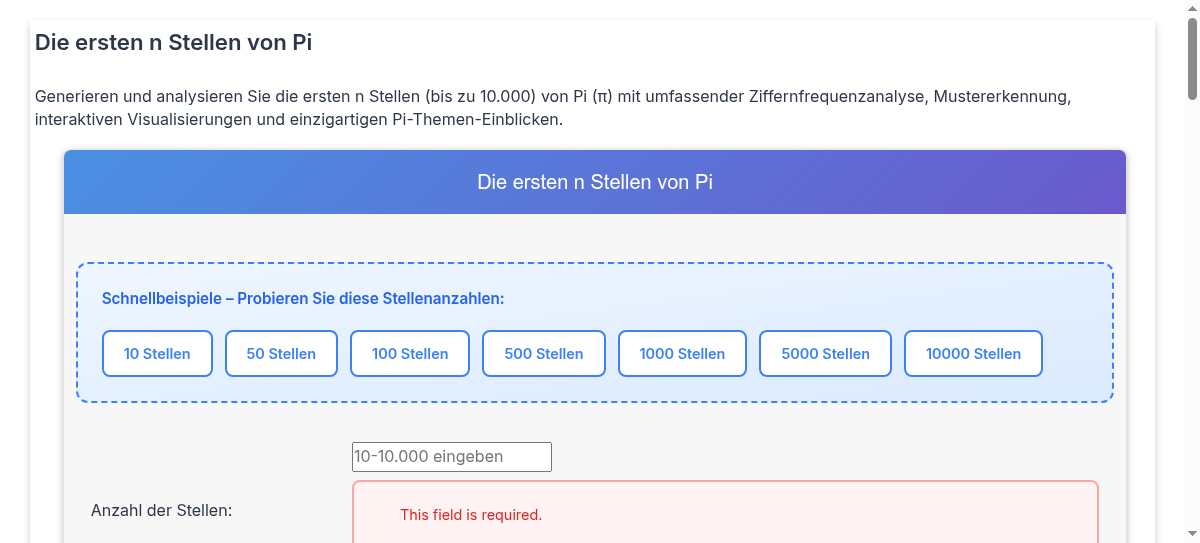 Die ersten 100 Stellen von Pi
