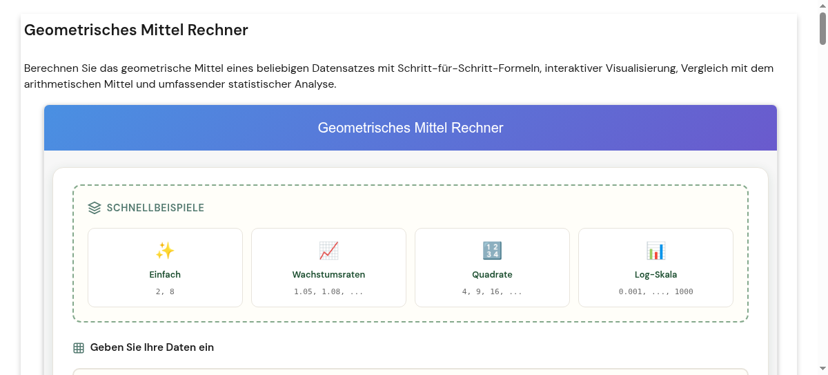 Geometrisches Mittel Rechner - GM berechnen mit Schritten & Visualisierung
