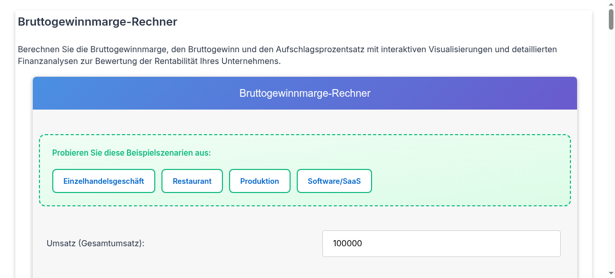 Bruttogewinnmarge-Rechner - Bruttogewinn und Bruttomarge berechnen