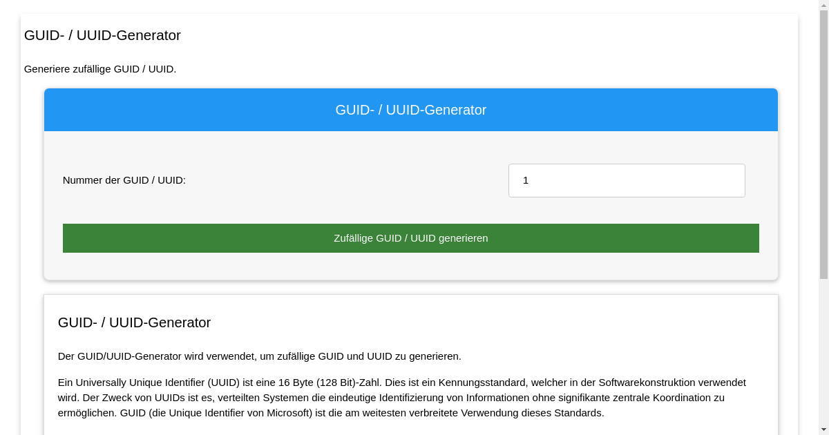 GUID- / UUID-Generator | Zufällige GUID / UUID generieren
