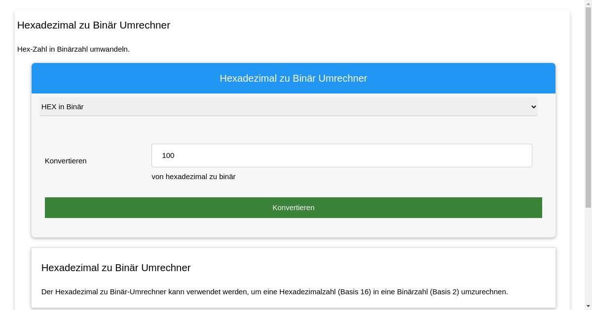 Hexadezimal zu Binär Umrechner | Hexadezimal und Binär Umrechnungstool