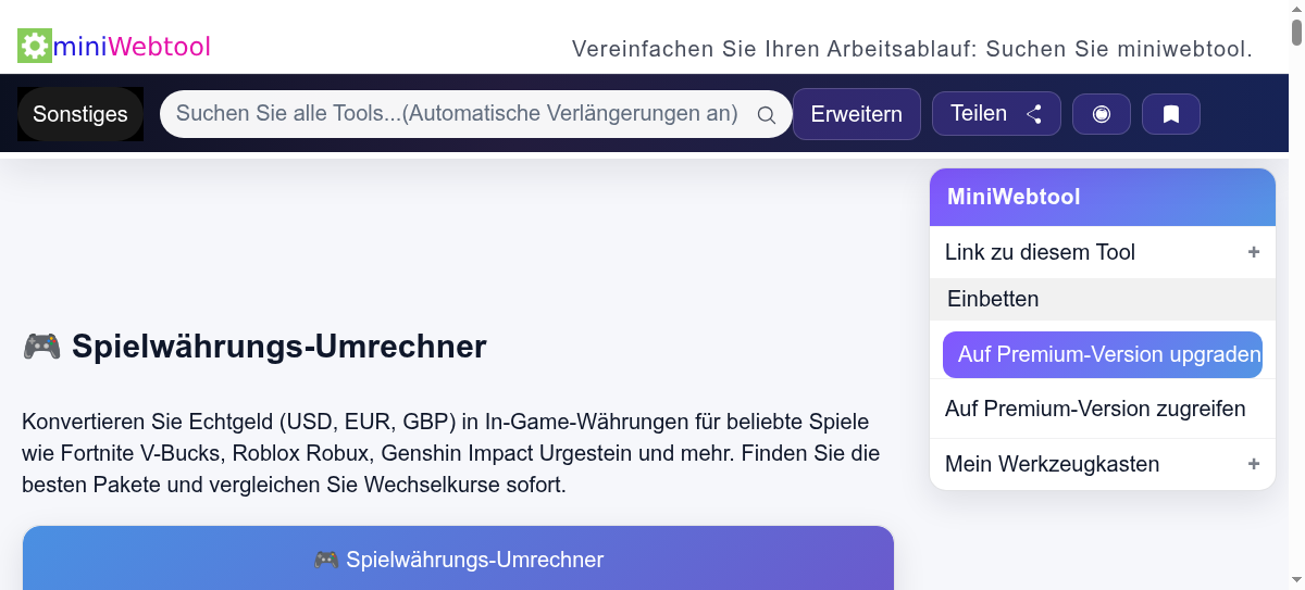 Spielwährungs-Umrechner - Echtgeld in Spielwährungen umrechnen