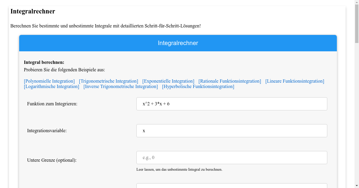 Integralrechner mit Schritt-für-Schritt-Lösungen