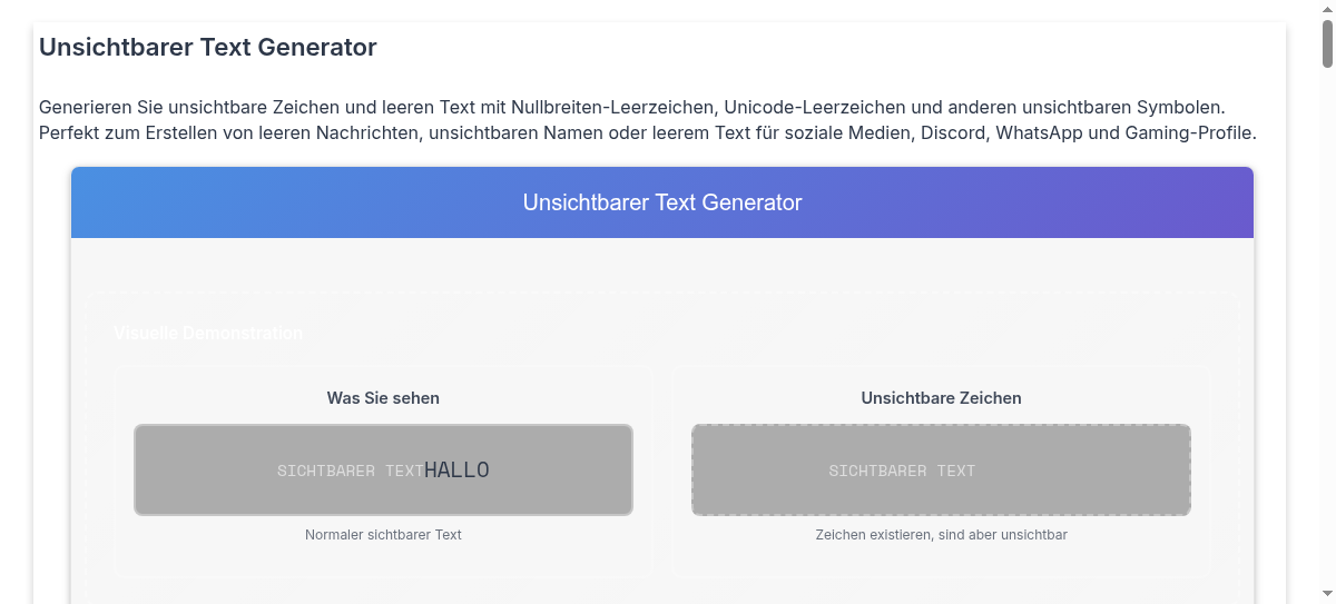 Unsichtbarer Text Generator - Erstellen Sie Nullbreiten-Zeichen für ...