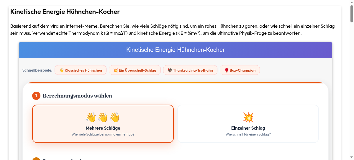 Kinetische Energie Hühnchen-Kocher - Wie viele Schläge braucht man, um ...