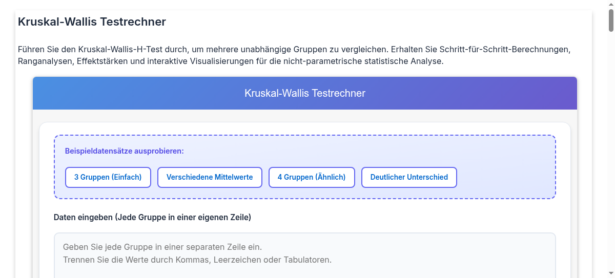 Kruskal-Wallis Testrechner - Nicht-parametrische ANOVA-Alternative mit ...
