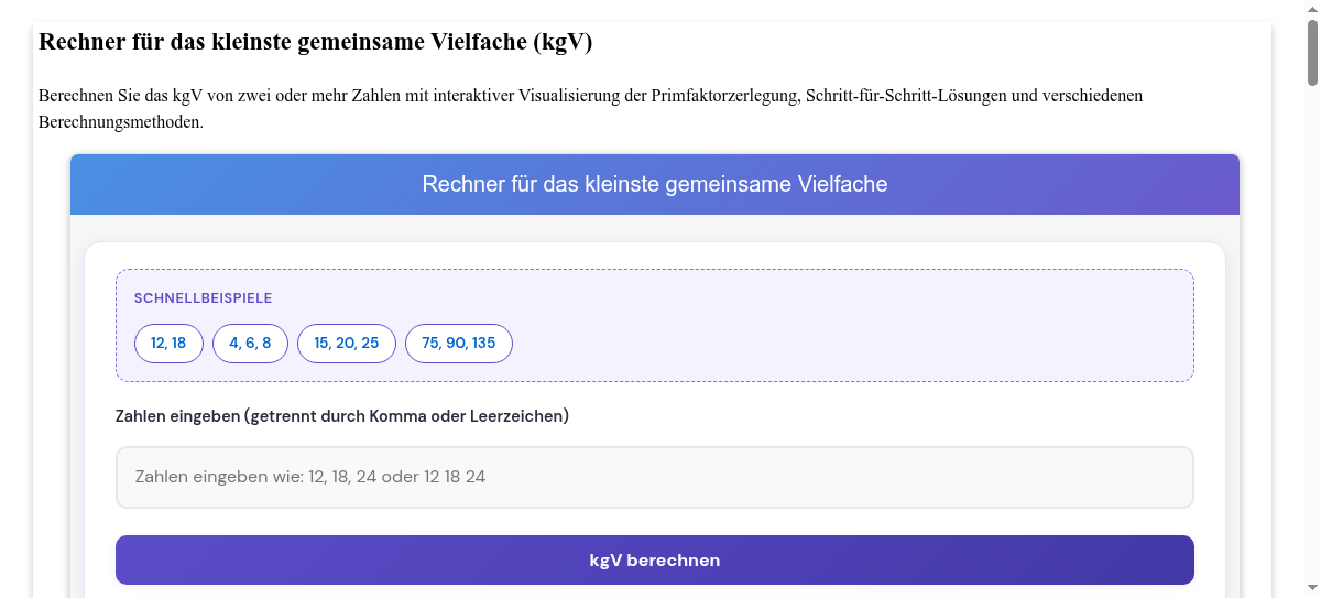 Rechner für das kleinste gemeinsame Vielfache (kgV ...