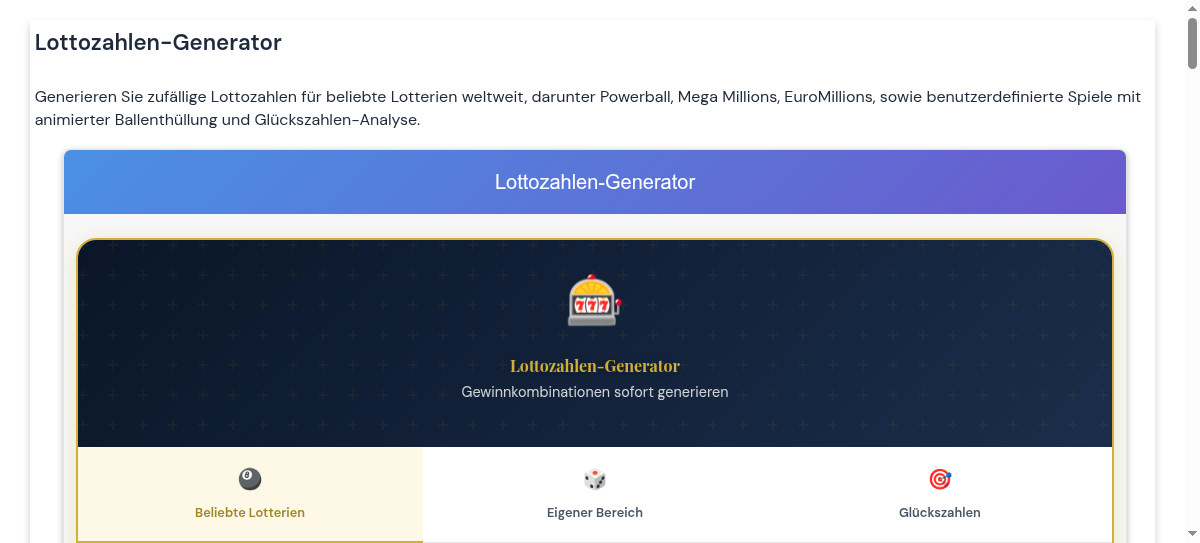 Lottozahlen-Generator - Generieren Sie sofort zufällige Lottozahlen