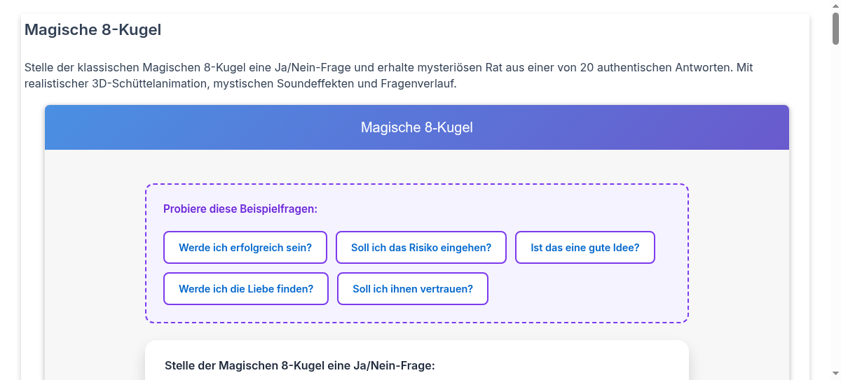 Online Magische 8-Kugel - Stelle eine Frage und erhalte mystischen Rat