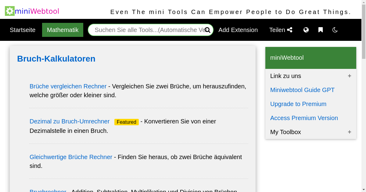 Tools und Rechner - Bruch-Kalkulatoren