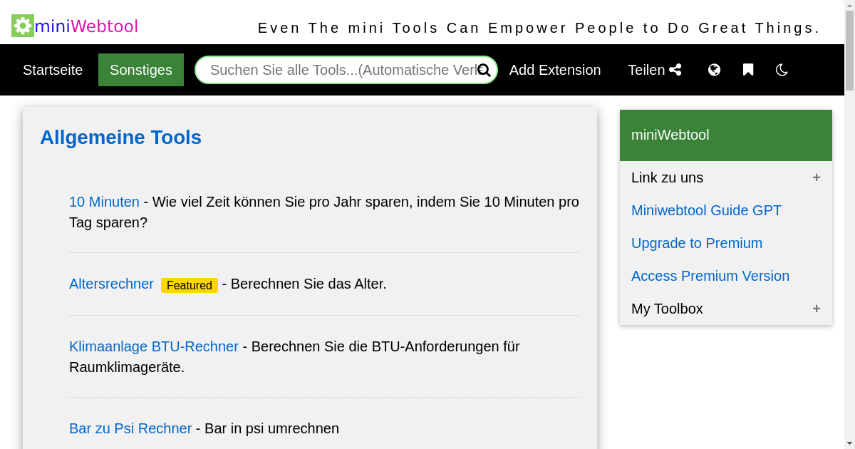 Tools und Rechner - Allgemeine Tools