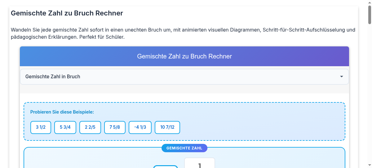 Gemischte Zahl zu Bruch Rechner - Gemischte Zahlen in unechte Brüche ...
