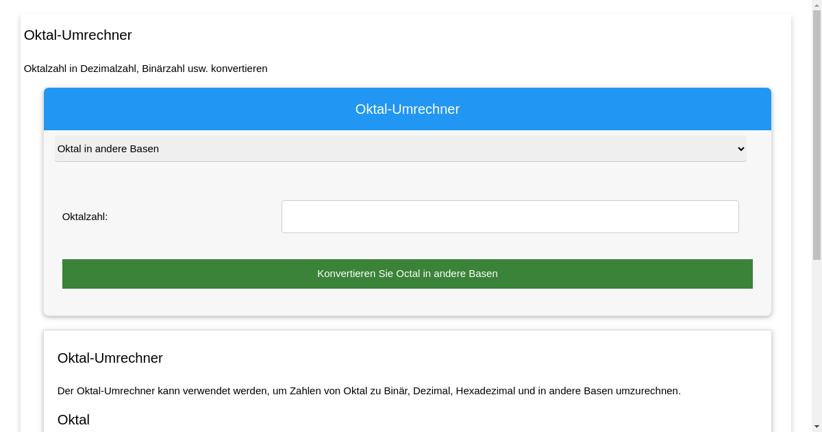 Oktal-Umrechner - Oktal in Binär, Dezimal, Hexadezimal und alle Basen ...
