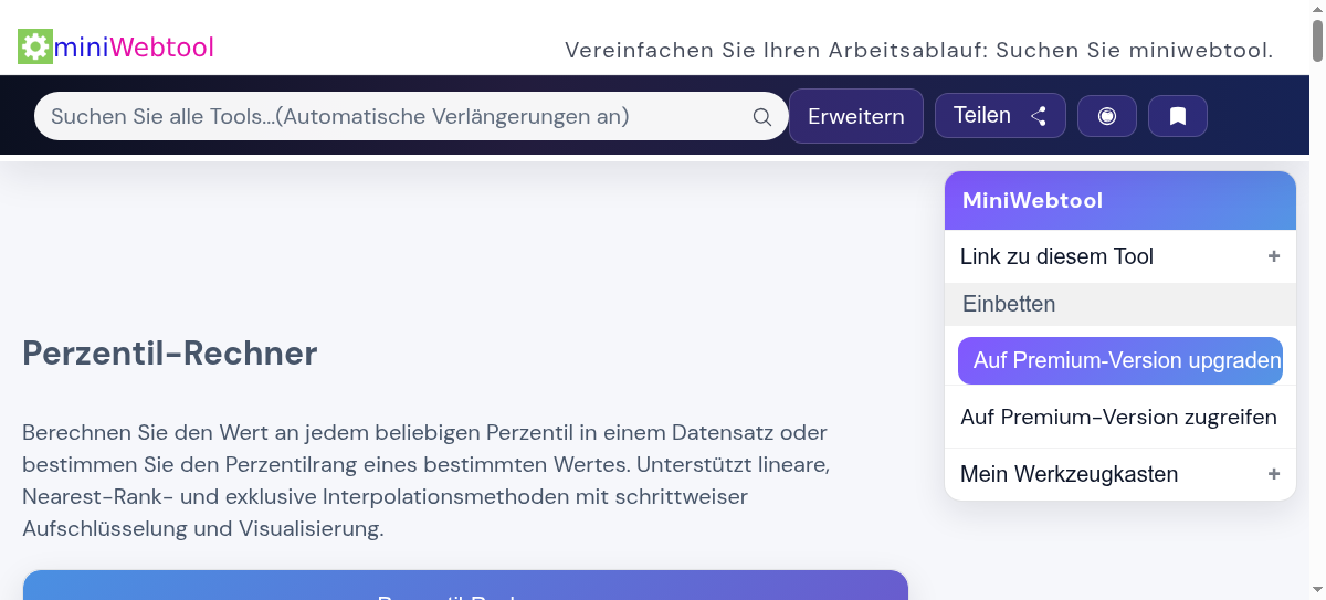 Perzentil-Rechner - Perzentilwert oder Rang aus jedem Datensatz finden
