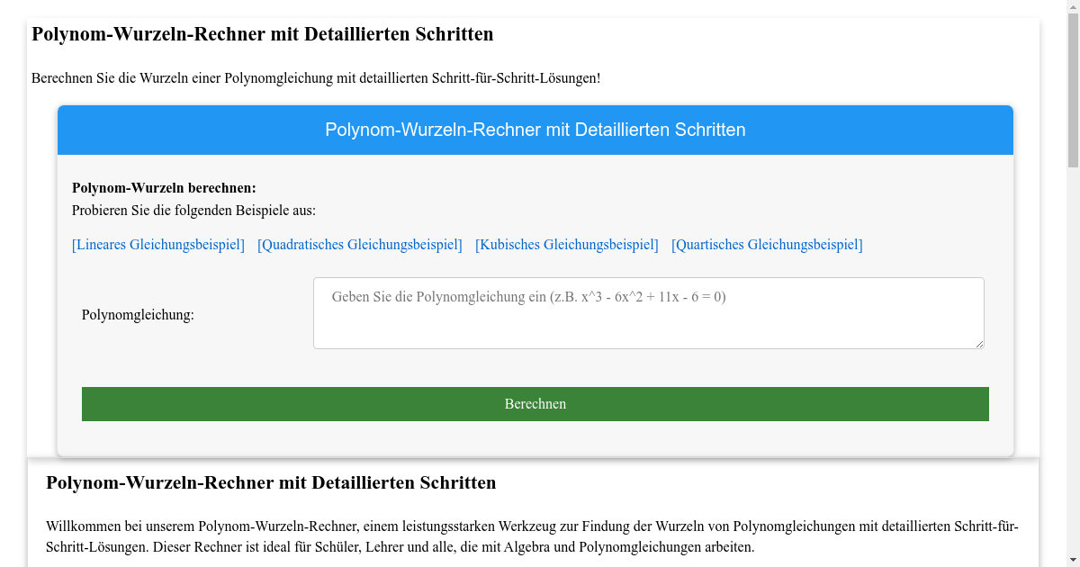 Polynom-Wurzeln-Rechner