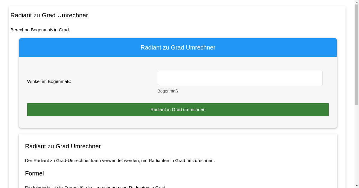 Radiant zu Grad Umrechner
