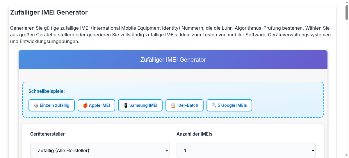 Zufälliger IMEI Generator - Gültige IMEI-Nummern mit Luhn-Prüfung ...