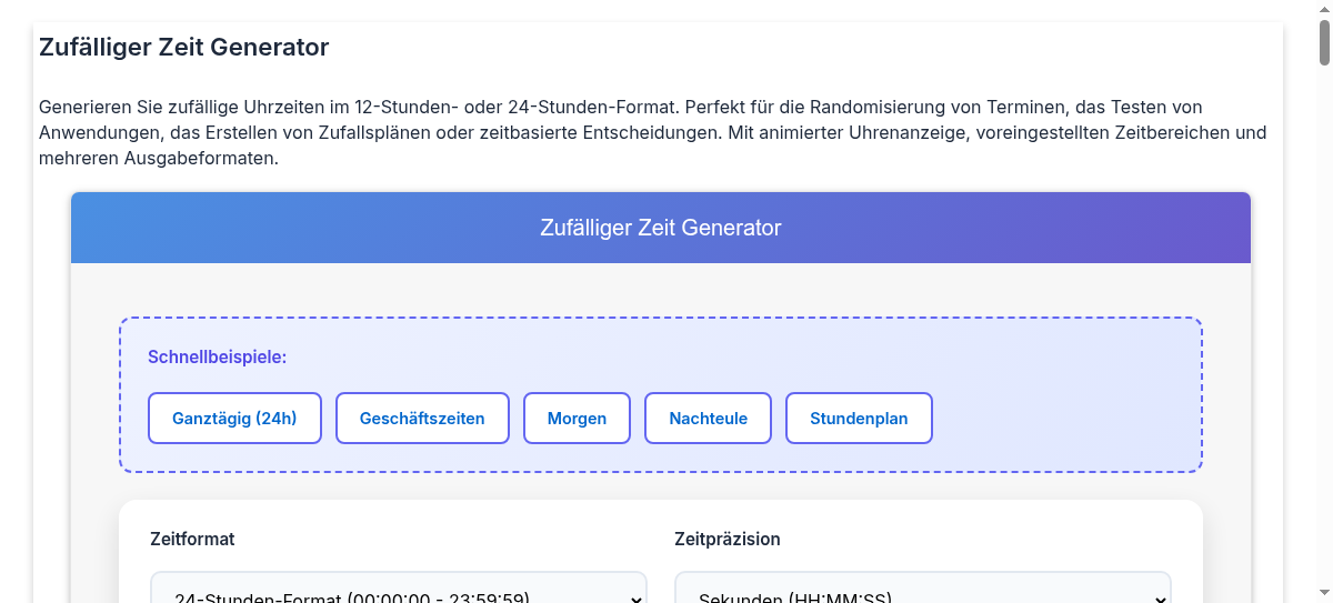Zufälliger Zeit Generator - Zufällige Uhrzeit generieren (12-Stunden ...