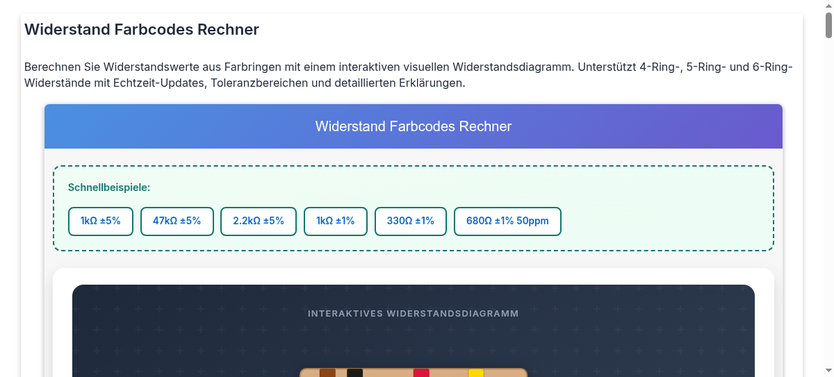 Widerstand Farbcodes Rechner - 4/5/6-Ring Widerstandswert Rechner mit ...