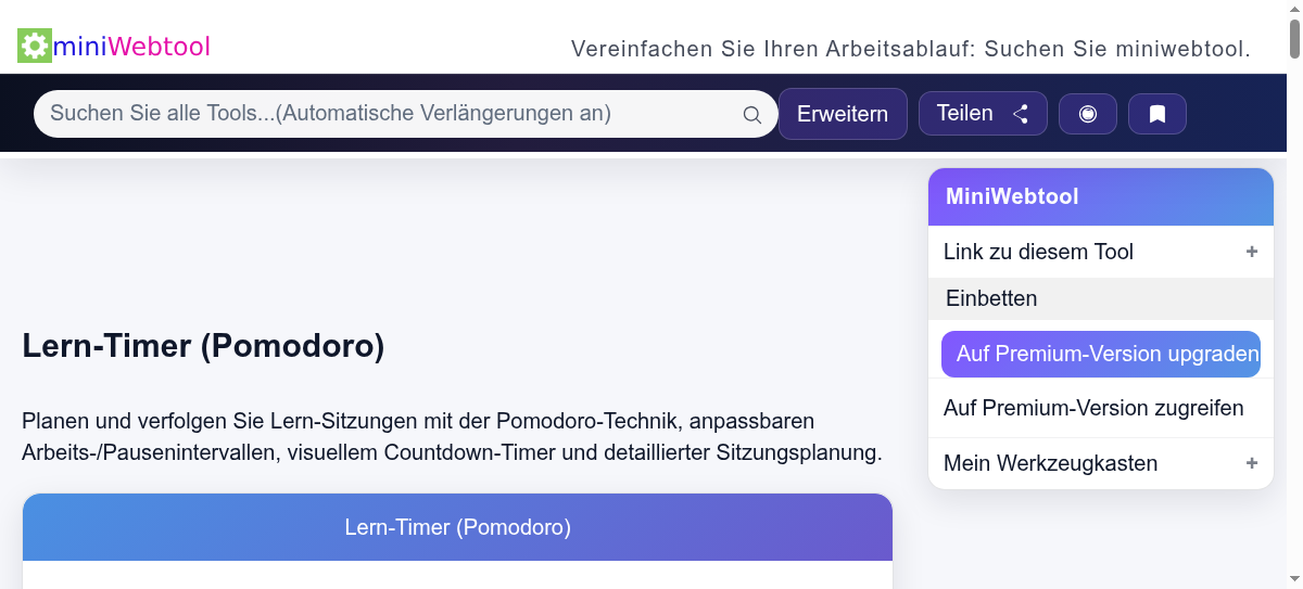 Kostenloser Lern-Timer (Pomodoro) – Fokus-Sitzungen planen & verfolgen