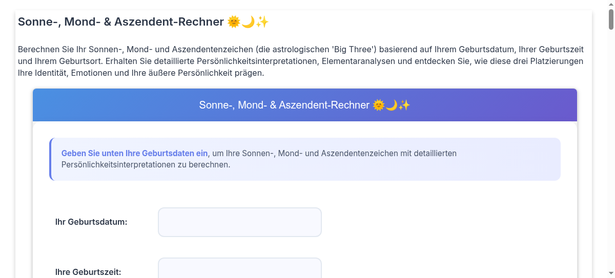 Kostenloser Sonne-, Mond- & Aszendent-Rechner - Entdecke deine 'Big ...