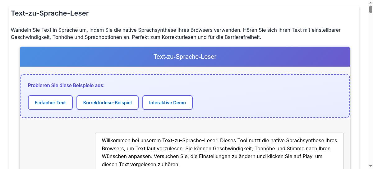 Text-zu-Sprache-Leser - Kostenloses Online-TTS-Tool mit Sprachsteuerung