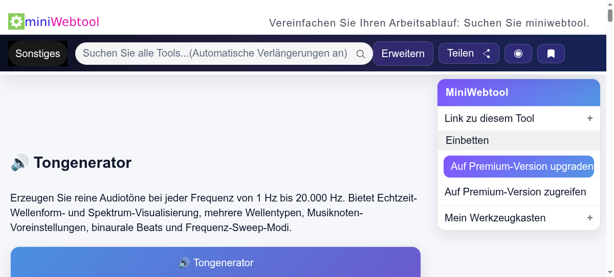 Tongenerator - Online-Frequenz-Tongenerator mit Wellenform-Visualisierung