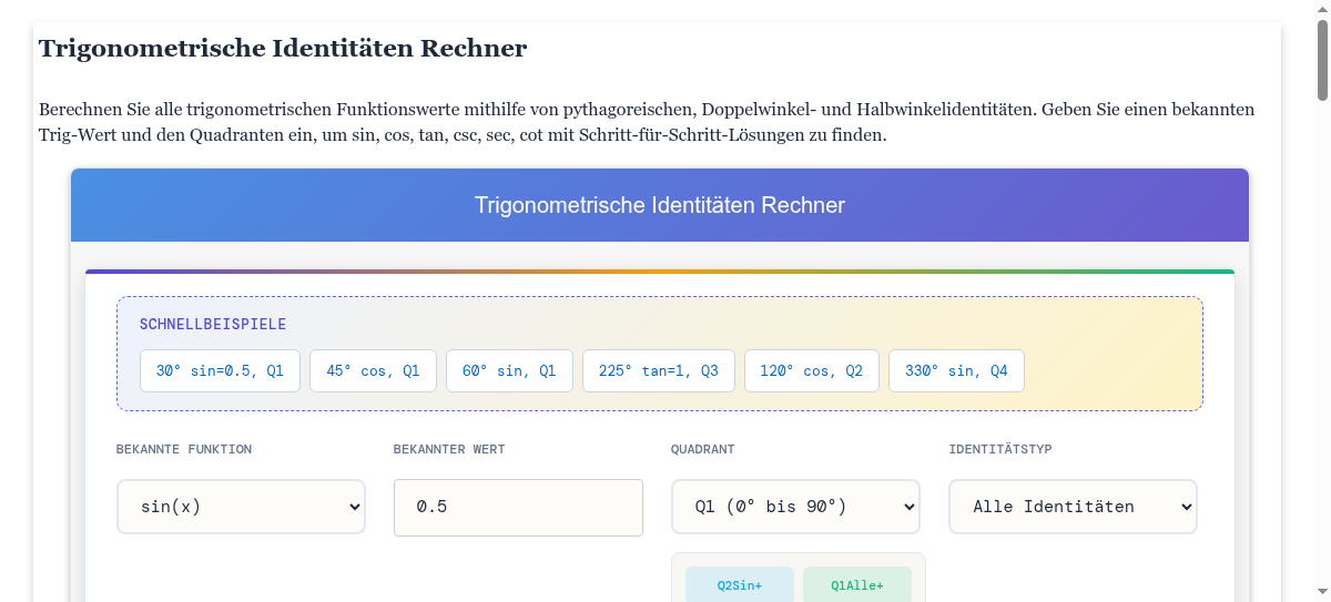 Trigonometrische Identitäten Rechner - Alle Trig-Werte mithilfe von ...