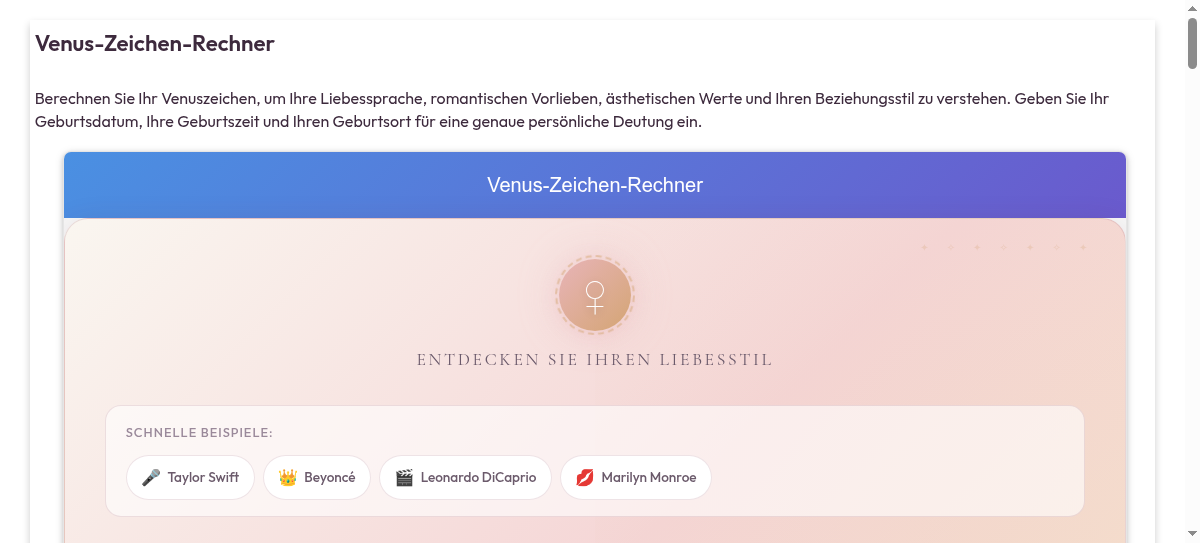 Venus Zeichen Rechner