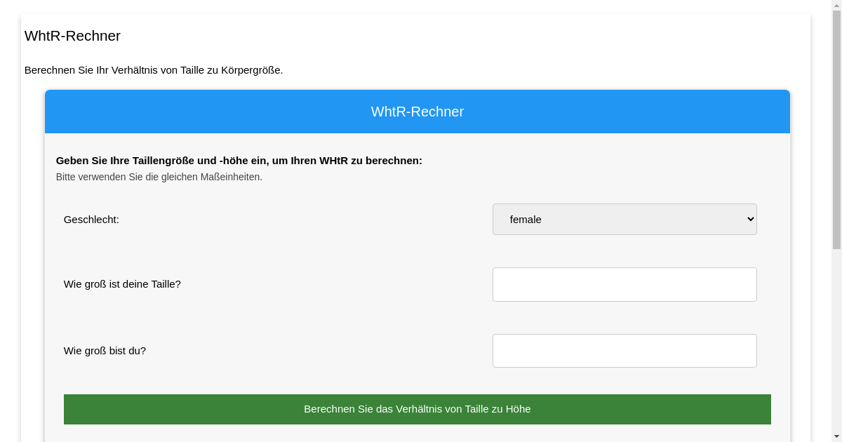 WhtR-Rechner | Waist-to-Height-Ratio-Rechner