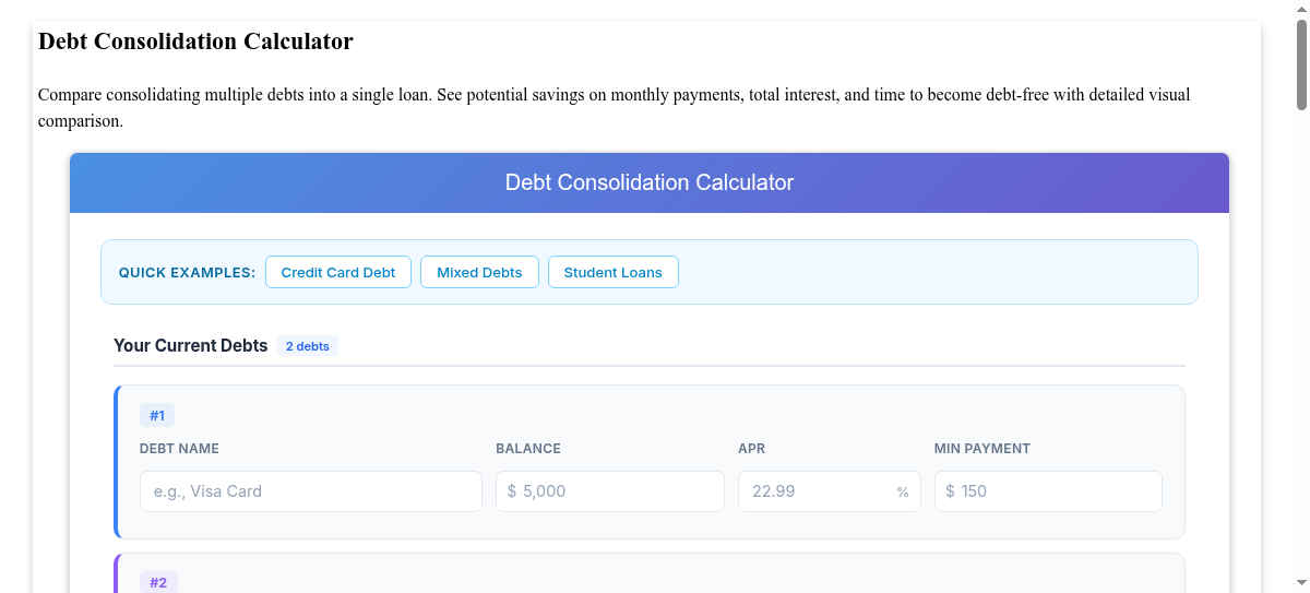 Debt Consolidation Calculator - Compare & Save on Multiple Debts