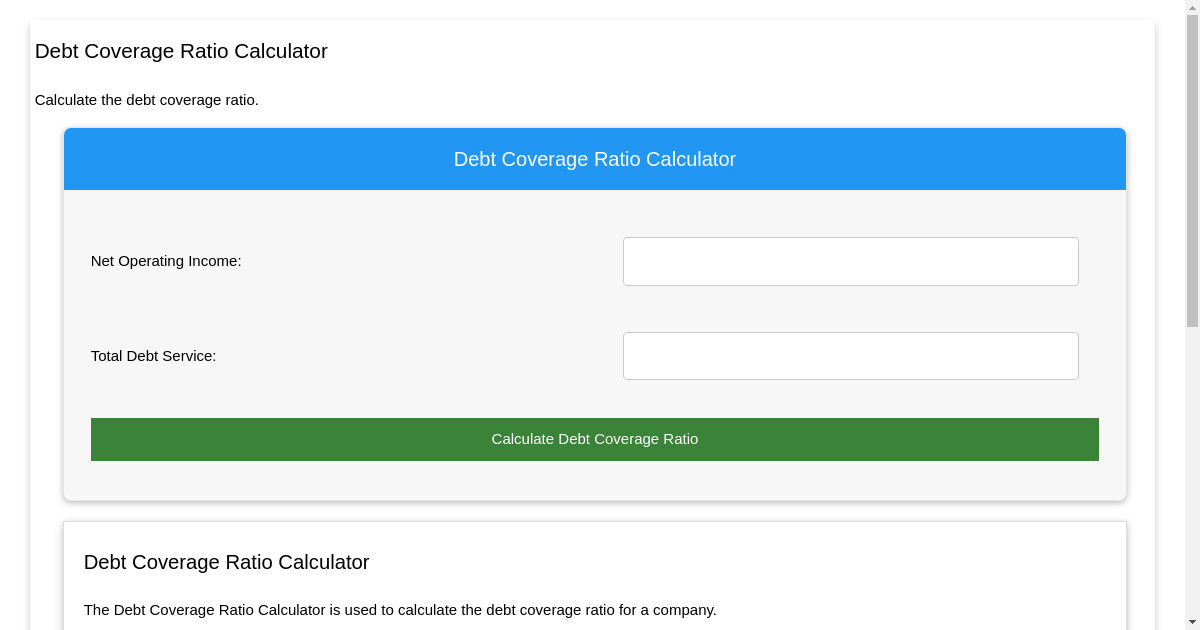 Debt Coverage Ratio Calculator - Calculate DSCR