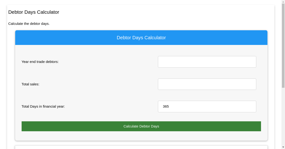 Debtor Days Calculator