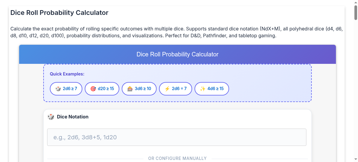 Dice Roll Probability Calculator - Calculate Odds for RPG, Tabletop ...