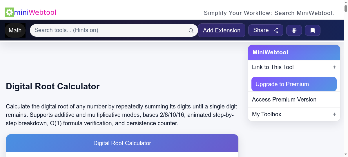 Digital Root Calculator - Repeated Digit Sum & Casting Out Nines