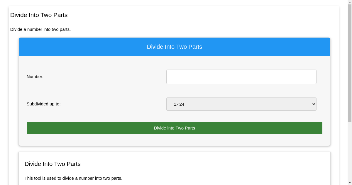 Divide Into Two Parts - Divide a Number into Two Parts