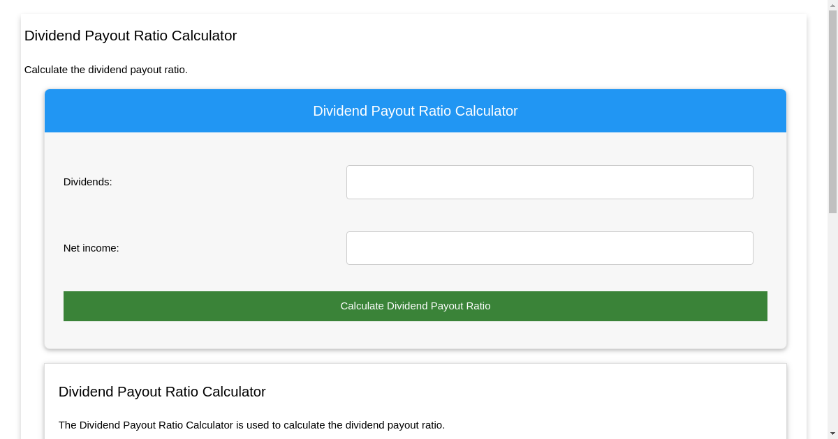 Dividend Payout Ratio Calculator