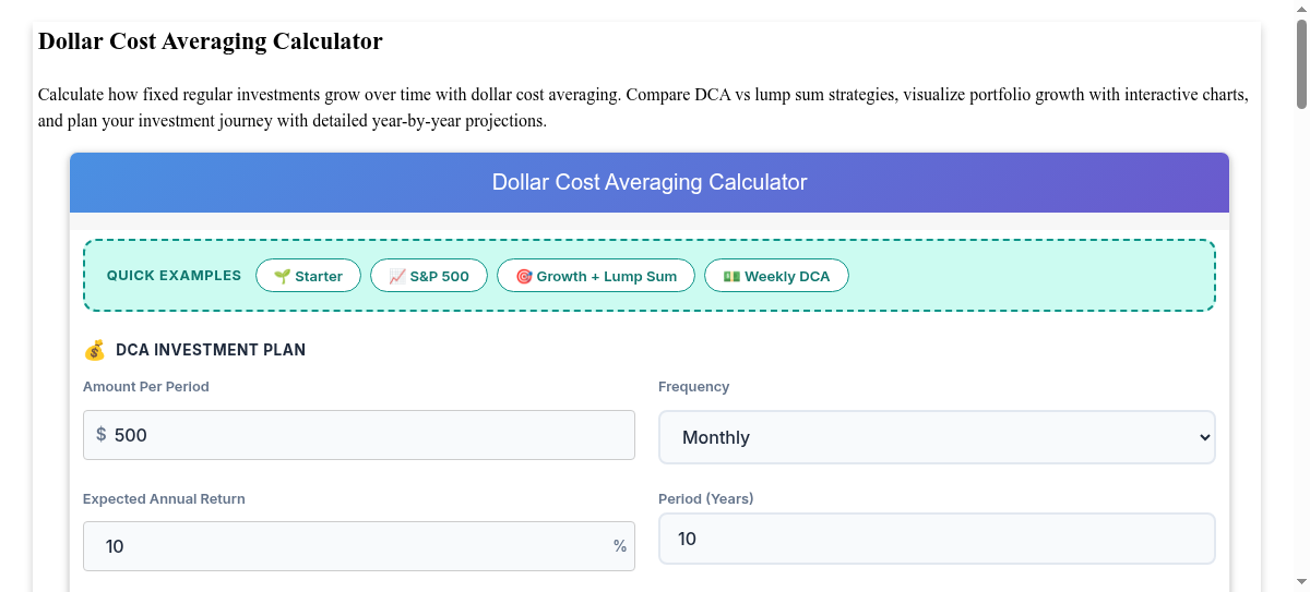 Dollar Cost Averaging (DCA) Calculator - Model Regular Investment ...