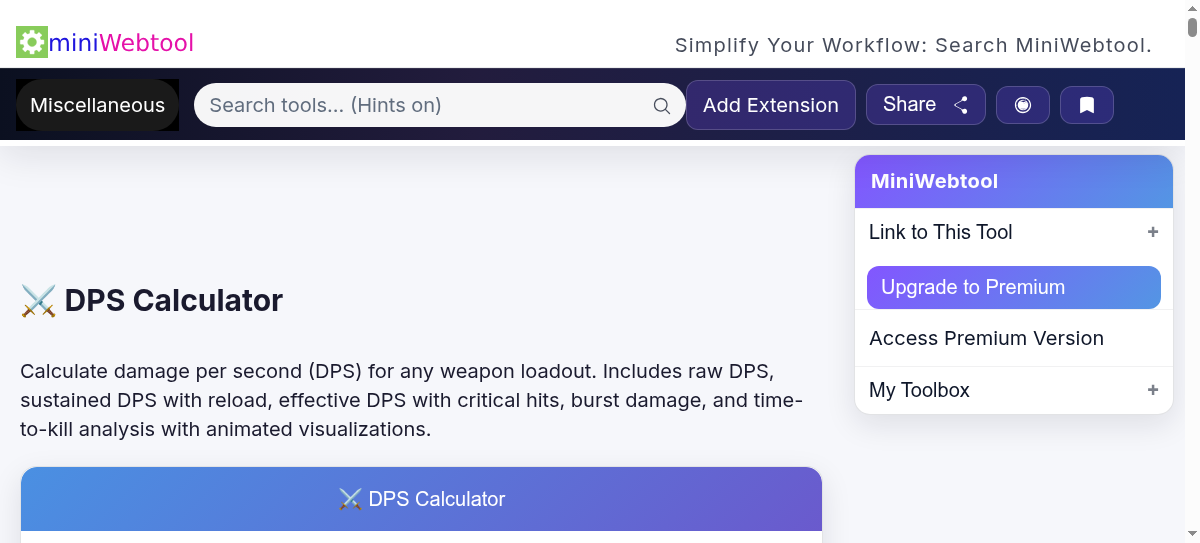 DPS Calculator - Damage Per Second for Weapon Loadouts