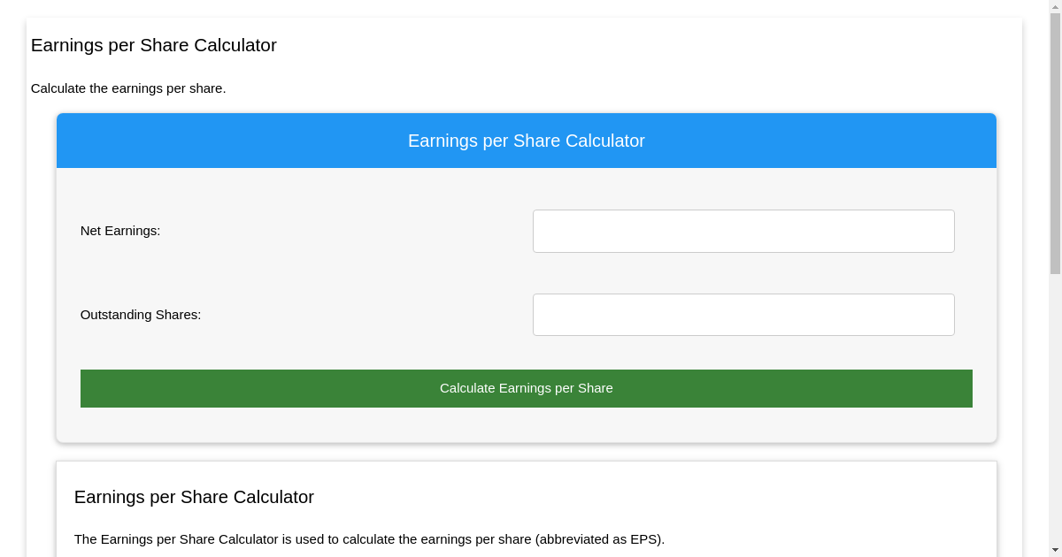 Earnings per Share Calculator - Calculate EPS
