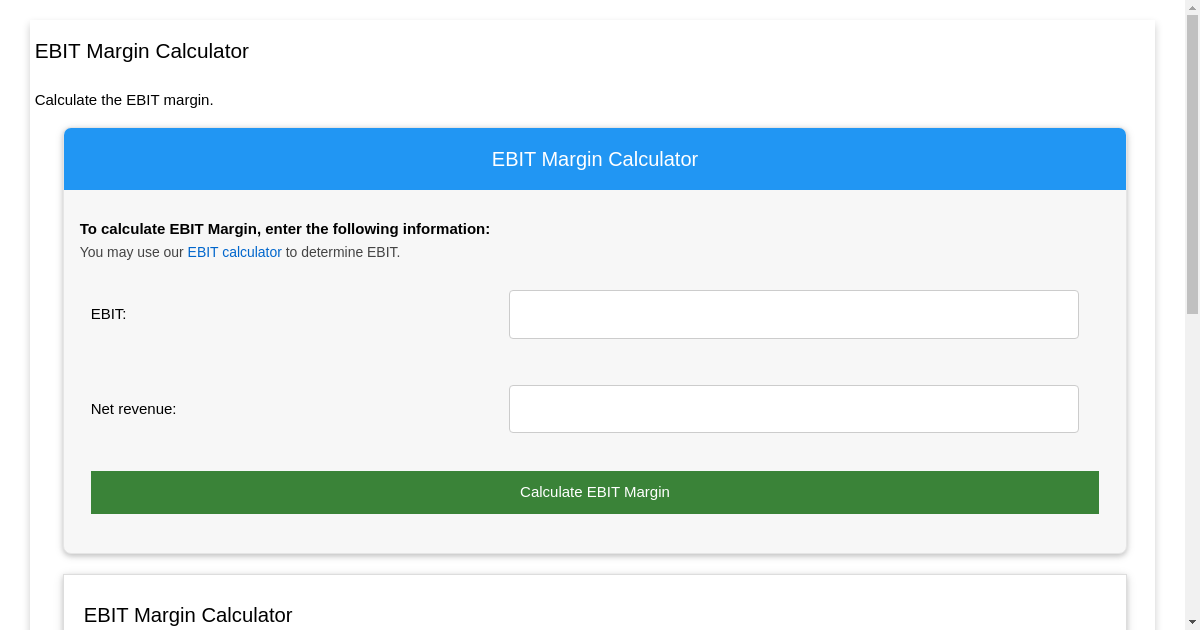 EBIT Margin Calculator - EBIT Margin Calculation