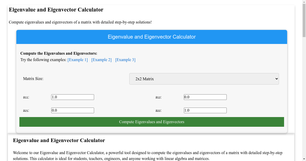 Eigenvalue and Eigenvector Calculator with Step-by-Step Solutions