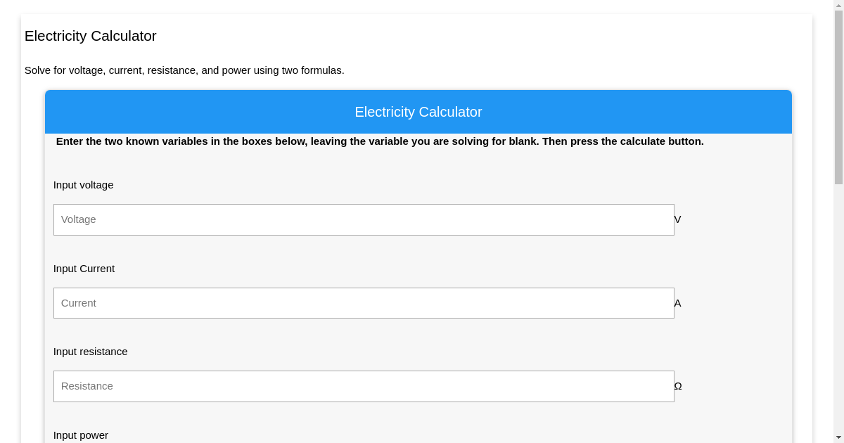 Electricity Calculator