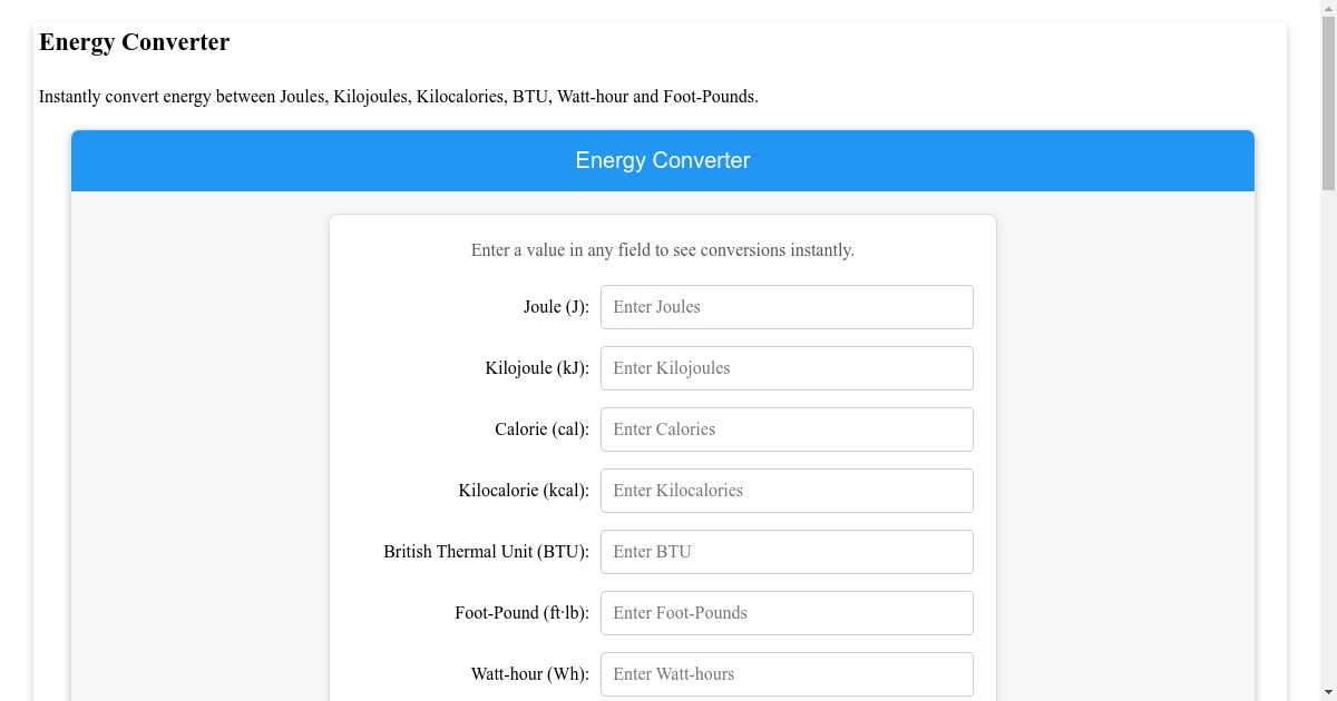 Free Interactive Energy Converter