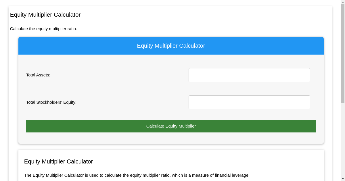Equity Multiplier Calculator