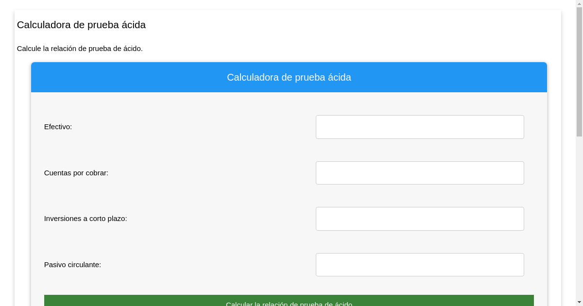 Calculadora de prueba ácida