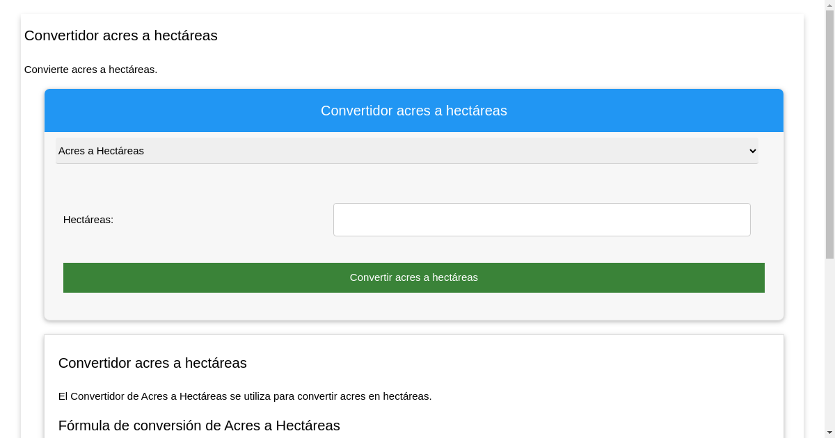 Convertidor acres a hectáreas