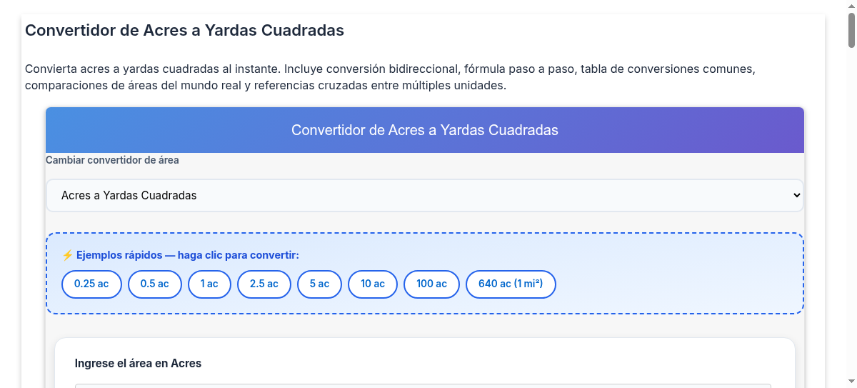 Convertidor de Acres a Yardas Cuadradas - Conversión de área precisa ...